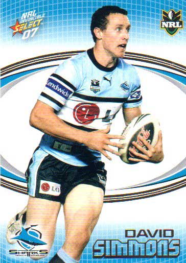 2007 NRL Invincible Common #43 David Simmons Sharks | Diggaz Trading Cards