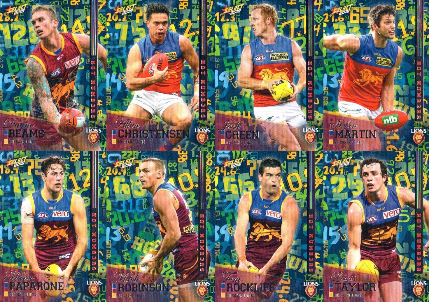 2016 AFL Footy Stars Hot Numbers 8-Card Team Set Brisbane Lions ...