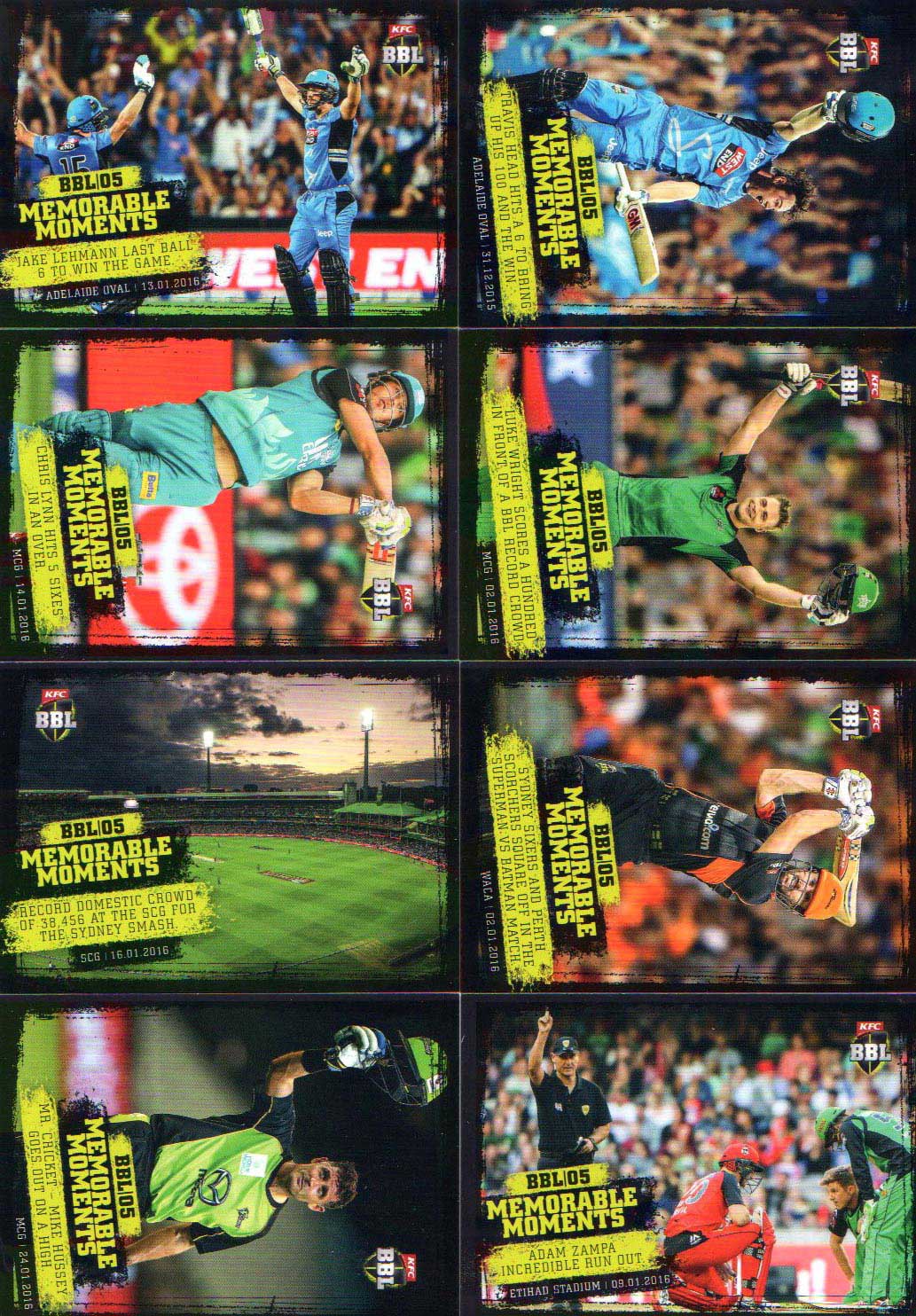 2016/17 Tap N Play CA & BBL Cricket Memorable Moments Complete 16-Card ...