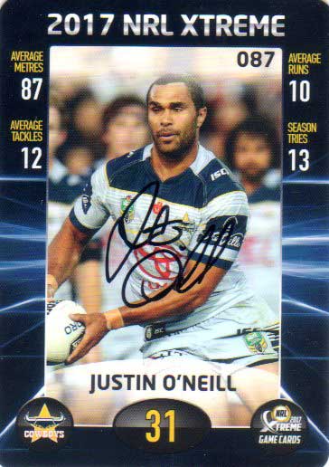 2017 ESP NRL Xtreme Game Cards Authenticated Signature Card Justin O ...
