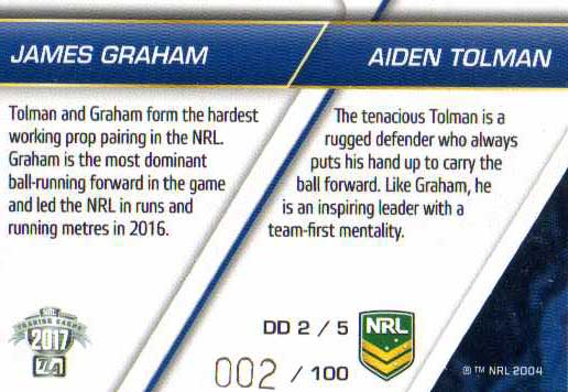 2017 NRL Traders Dynamic Duo DD2 James Graham / Aiden Tolman Bulldogs ...